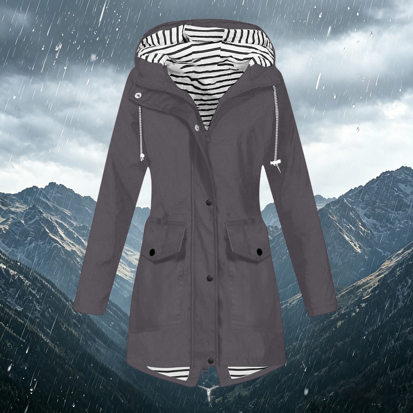 Avrnliq Womens Dark Gray Hooded Utility Anorak Water-Resistant ...