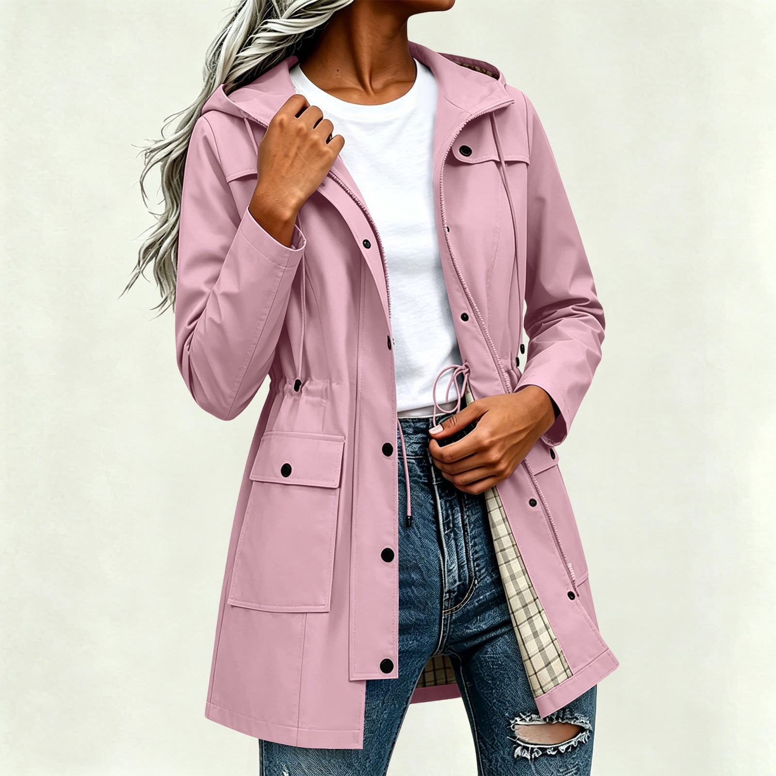 Avrnliq Womens Hooded Utility Trench Coat – Pink Lightweight ...