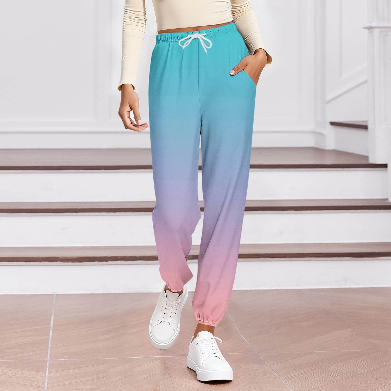 Avrnliq Womens Light Blue Gradient Soft Stretch Casual Lounge Jogger ...