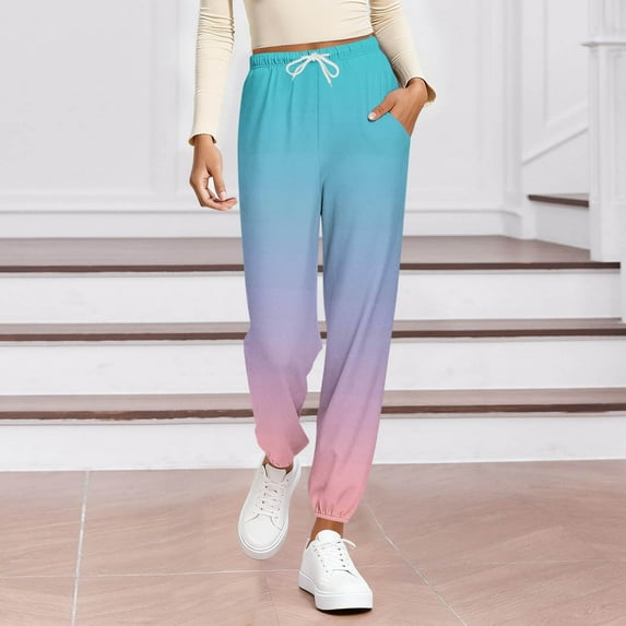 Avrnliq Womens Light Blue Gradient Soft Stretch Casual Lounge Jogger ...