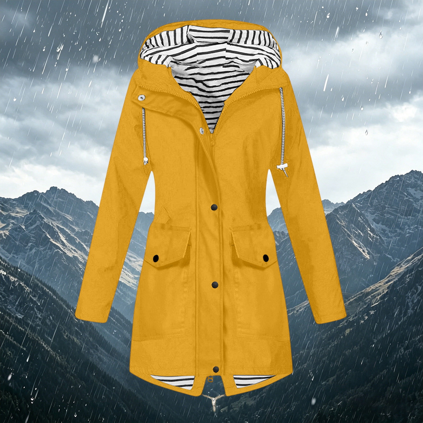 Avrnliq Womens Lightweight Hooded Rain Jacket Waterproof Lined Mid ...