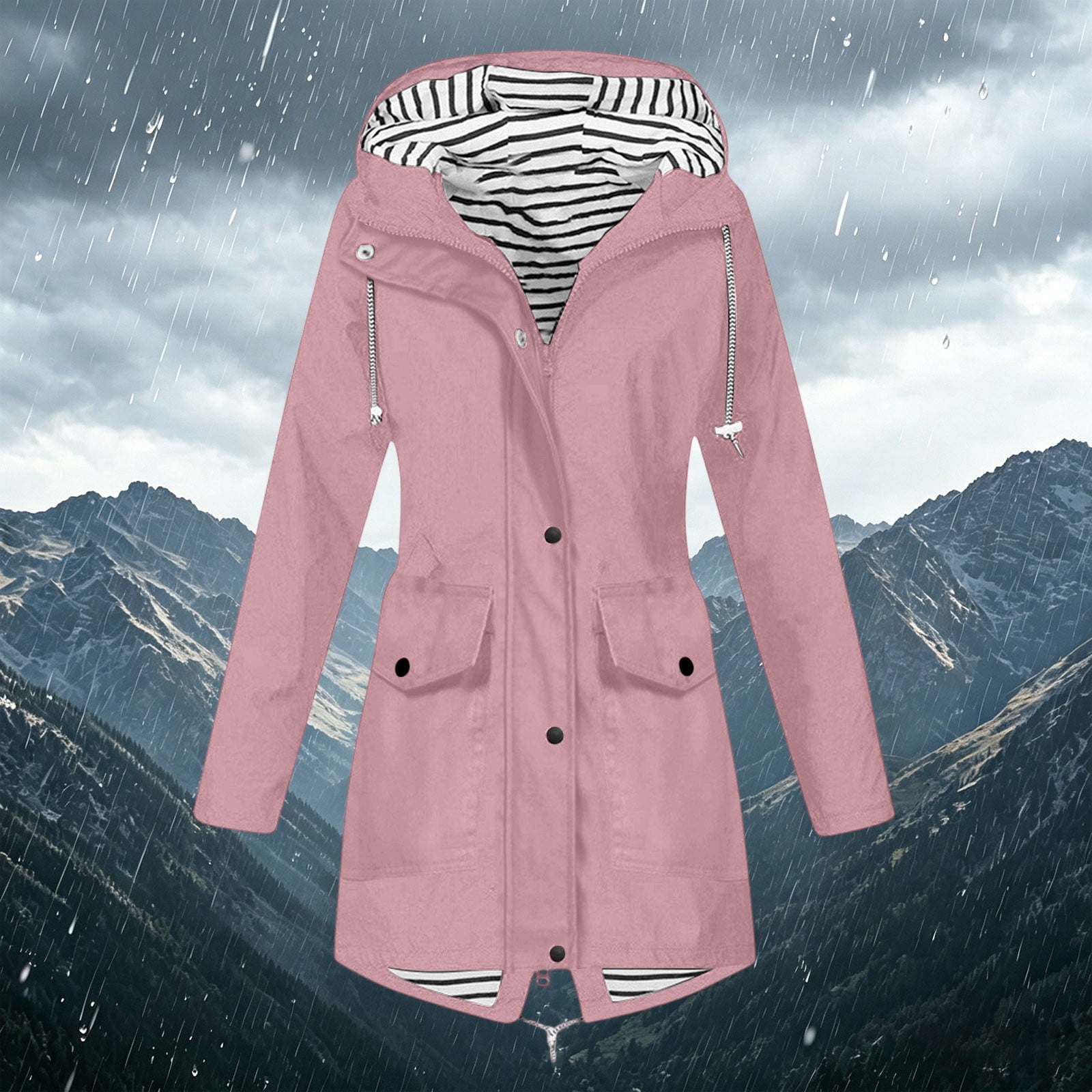 Avrnliq Womens Lightweight Lined Rain Jacket with Hood Waterproof Mid ...