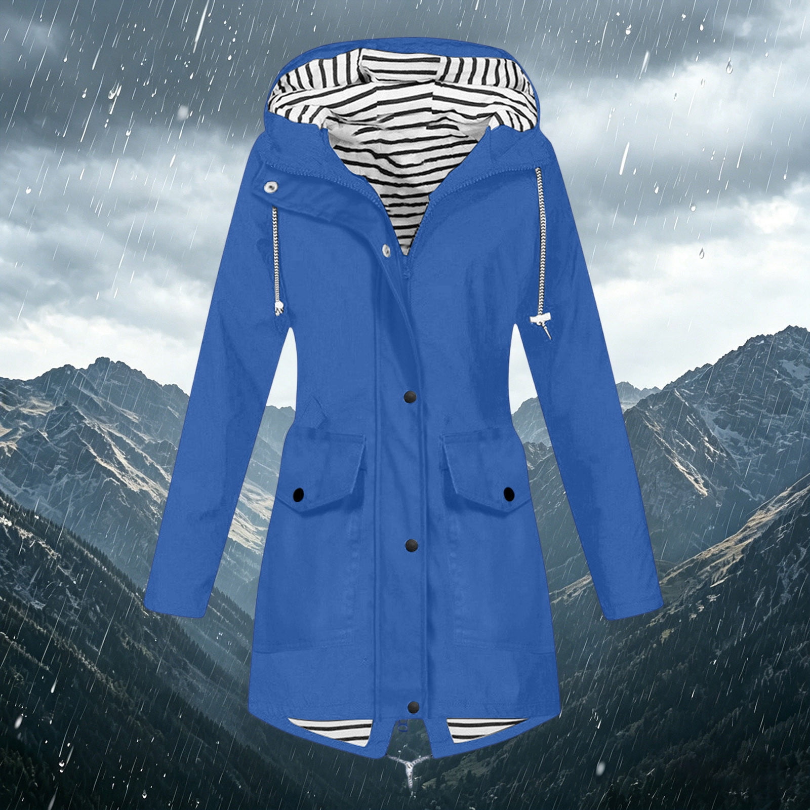 Avrnliq Womens Lightweight Waterproof Rain Jacket with Hood Mid-Length ...
