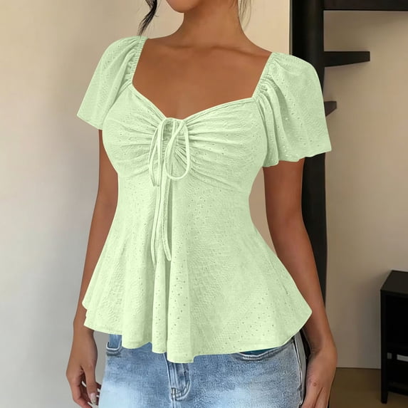 Avrnliq Womens Mint Green Peplum Blouse with Flutter Sleeves ...