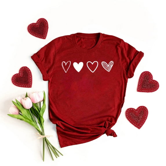 Avrnliq Womens Red Valentine's Day Top Heart Love Graphic Print Casual ...