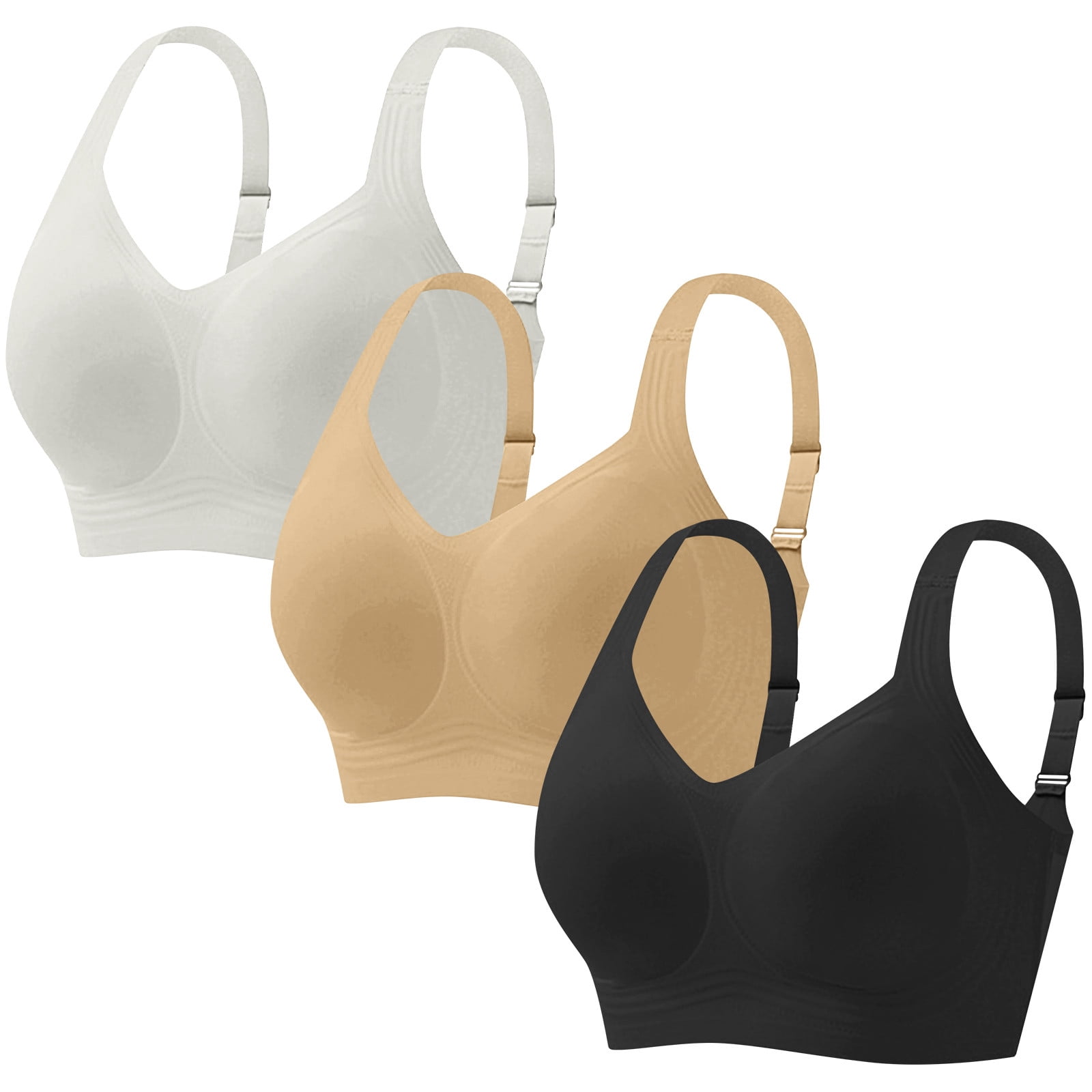 Avrnliq Womens Seamless Wireless Bra 3-Pack - V-Neck Pullover Comfort ...