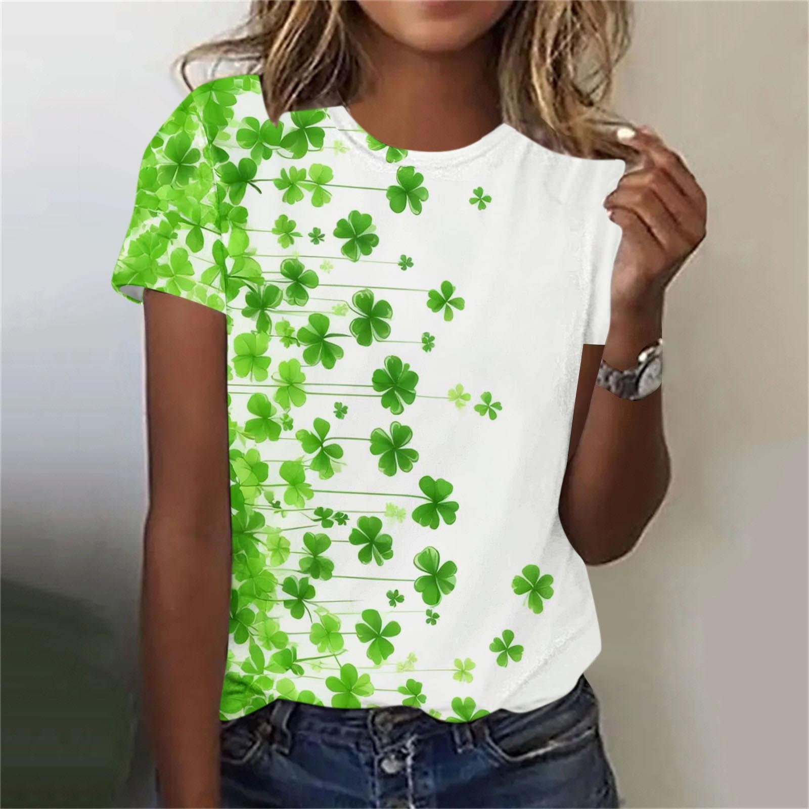 Avrnliq Womens St. Patrick's Day Four Leaf Clover Crew Neck Tee ...