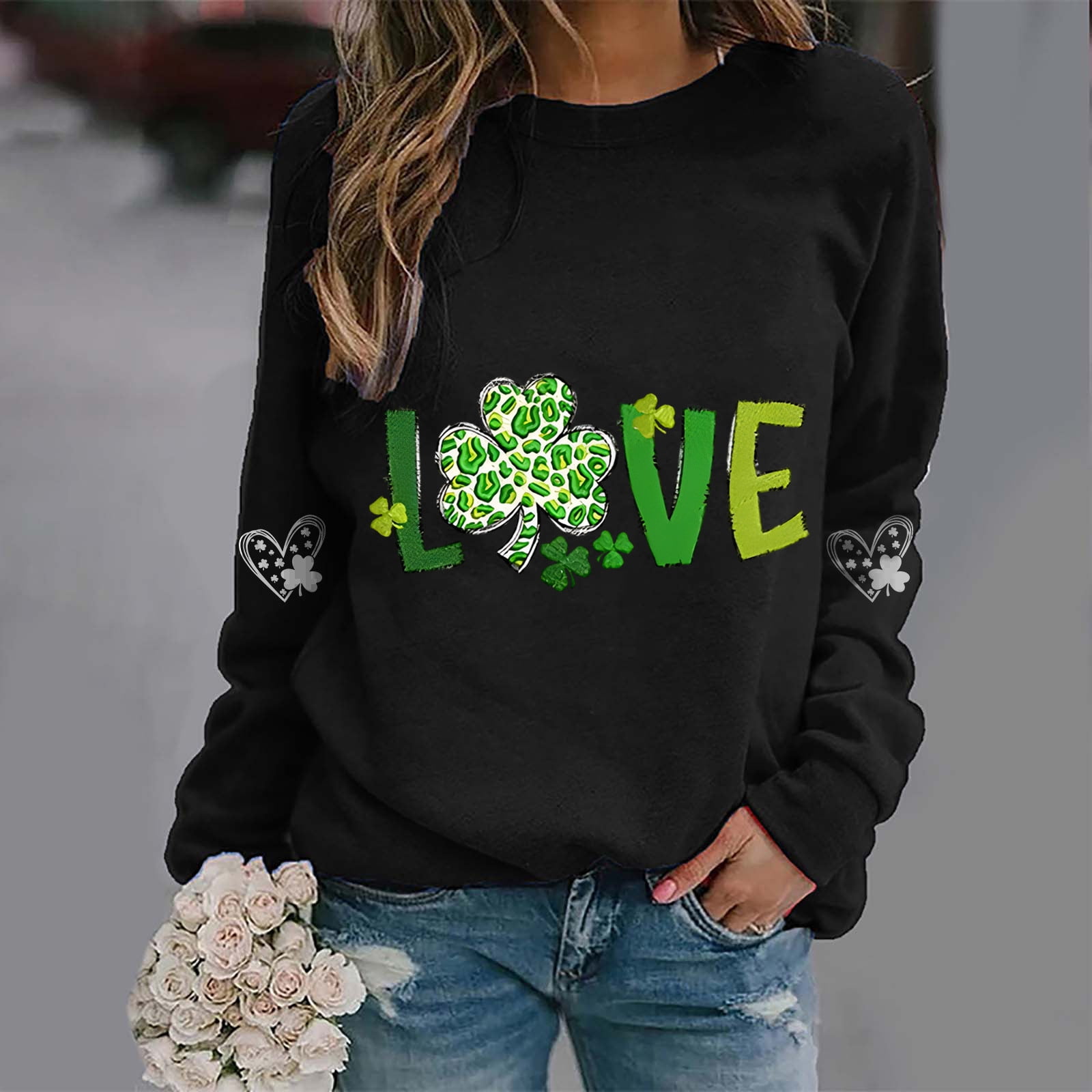 Avrnliq Womens St. Patrick's Day Shamrock LOVE Graphic Sweatshirt ...