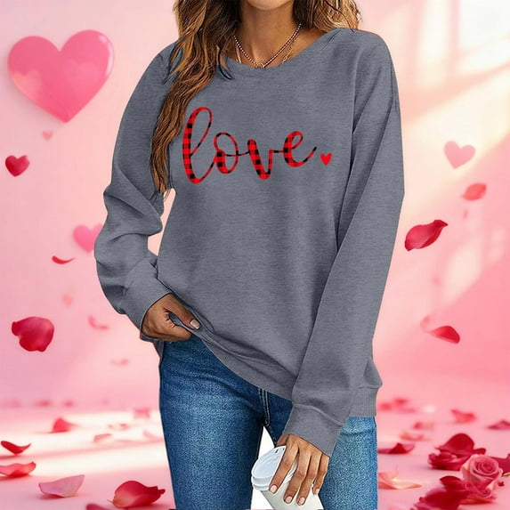 Avrnliq Womens Valentine's Day Hoodie Gray Cozy Fleece Sweatshirt Gift ...