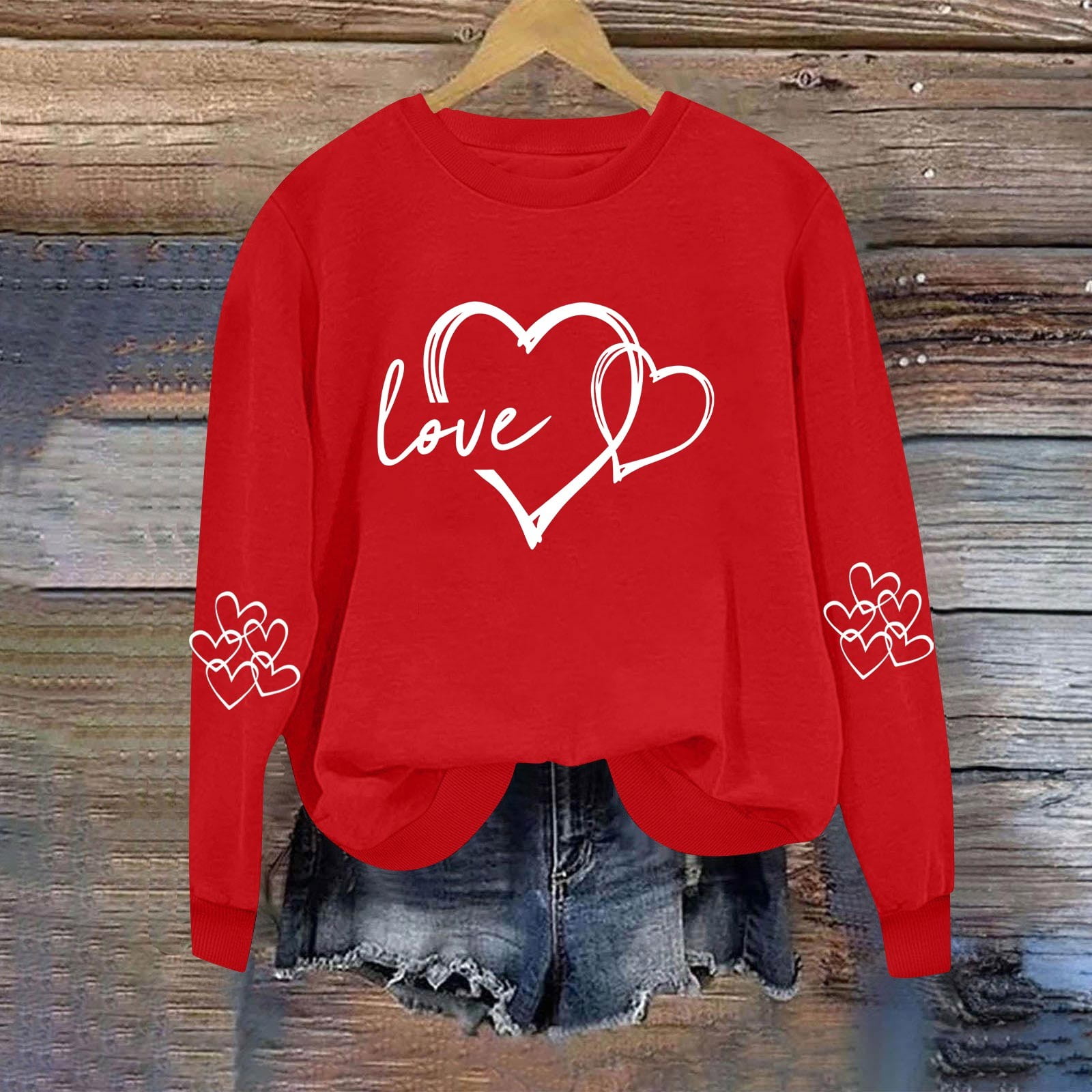 Avrnliq Womens Valentines Day Sweatshirt Red Love Heart Graphic Print ...