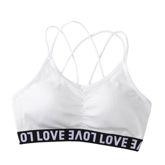 Avrnliq Womens White Ribbed Bralette Wireless V Neck Love Letter Print ...