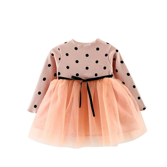 Avrntaa Baby Girls Tutu Dresses Dot Print Ribbed Dress Long Sleeve Cute ...