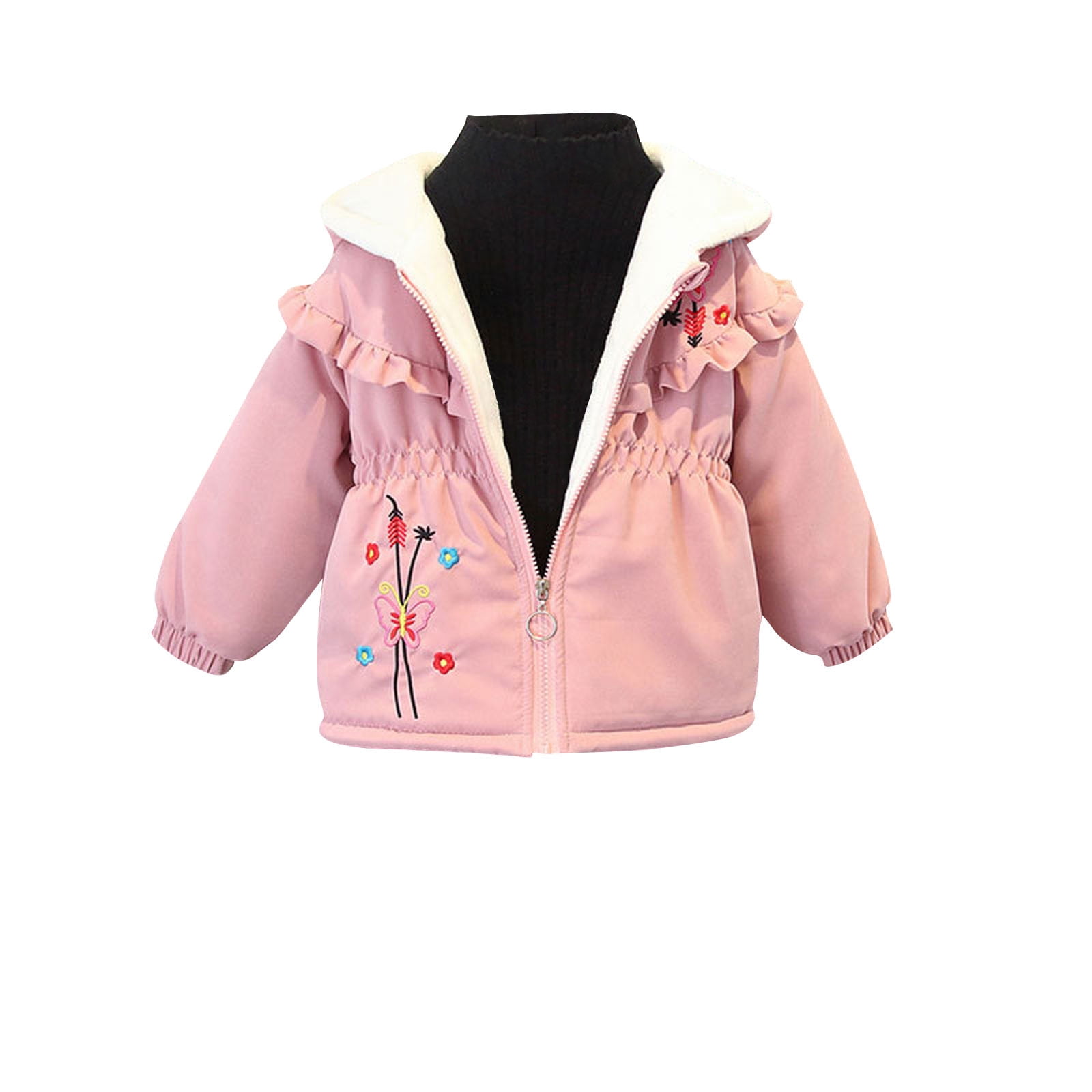 Avrntaa Baby Girls Winter Sherpa Jacket Zip Hood Cute Ruffle Trim Coat ...