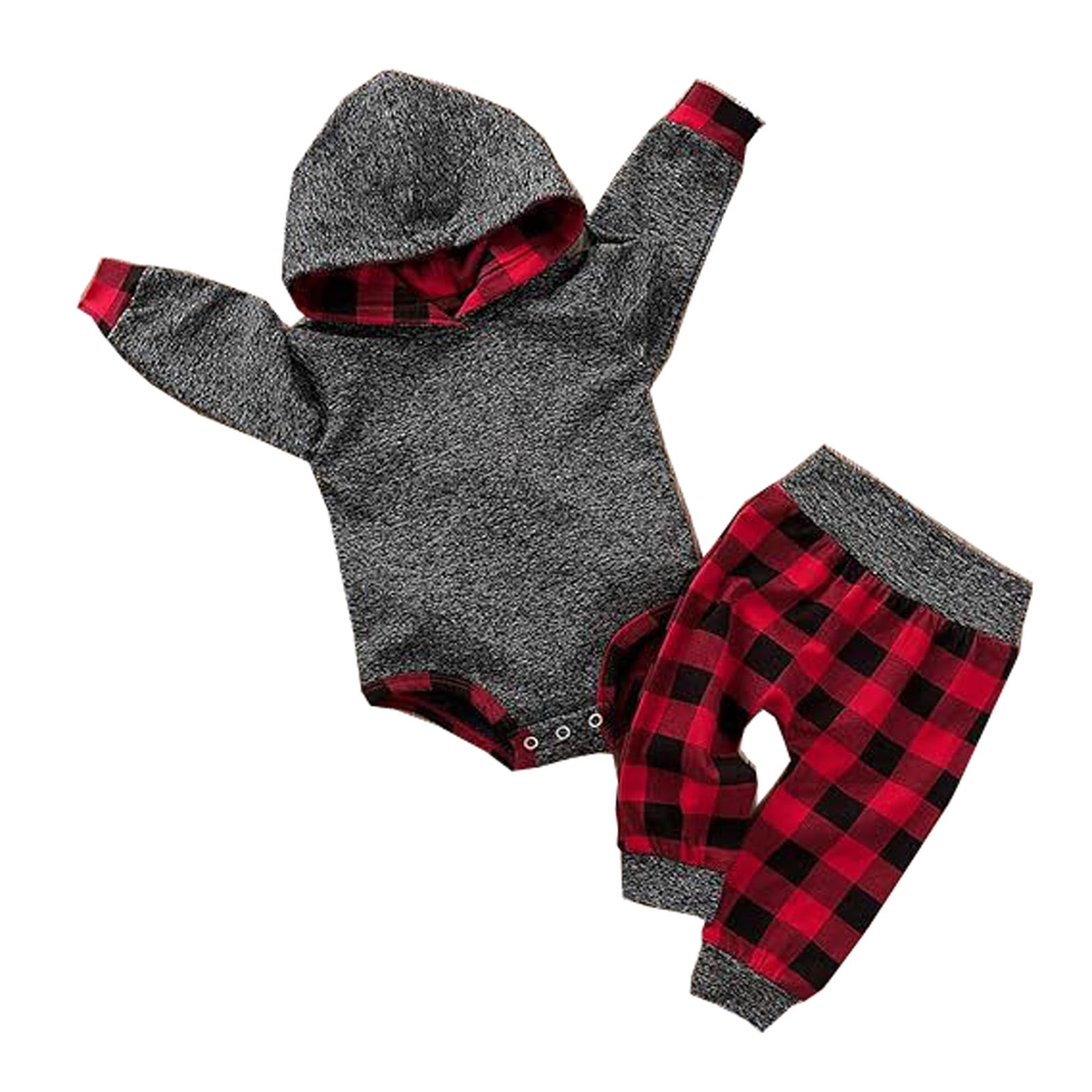 Avrntaa Baby Kids Spring Outfits Red Plaid Long Sleeve Hooded Romper ...