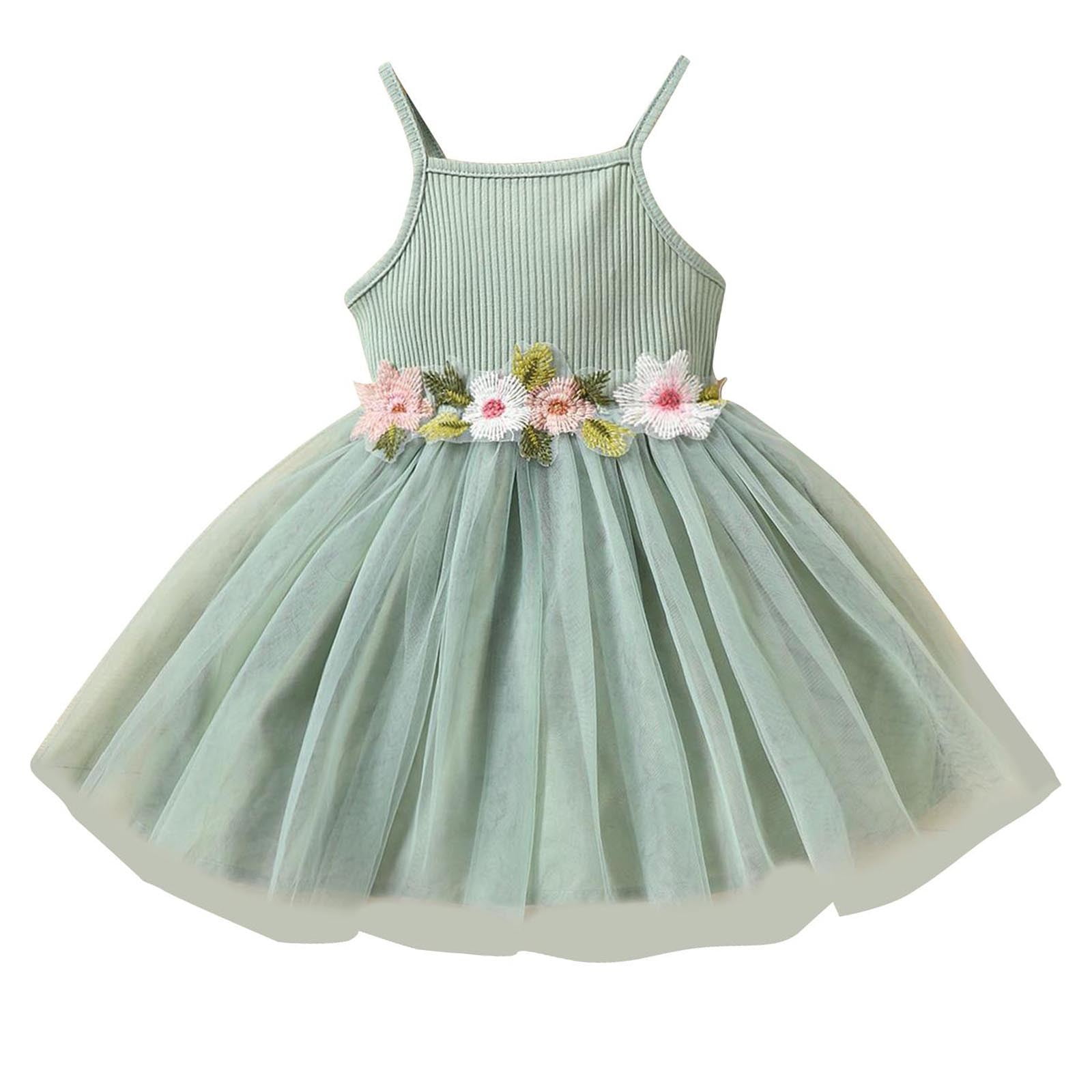 Avrntaa Cami Dress for Little Girls Tulle Cute Floral Trim Dresses A ...