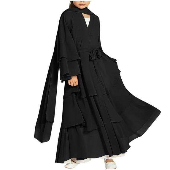 Avrntaa Chiffon Muslim Dress for Kids Girls Layered Islam Kaftan Robe ...