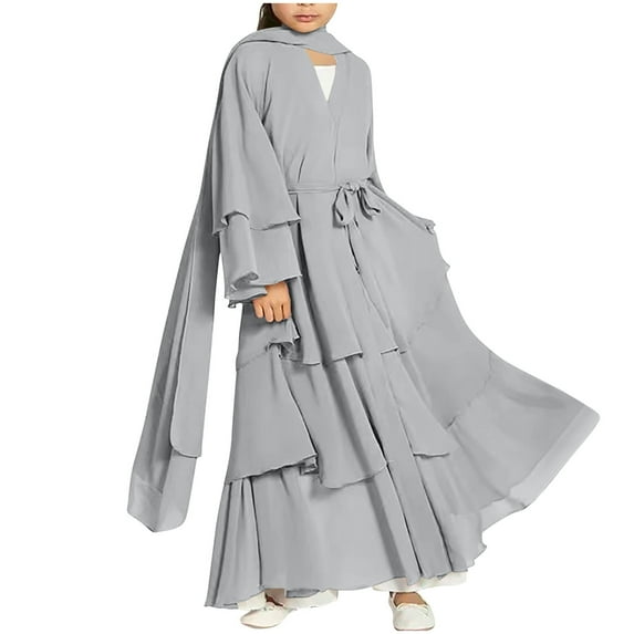Avrntaa Chiffon Muslim Dress for Kids Girls Layered Islam Kaftan Robe ...
