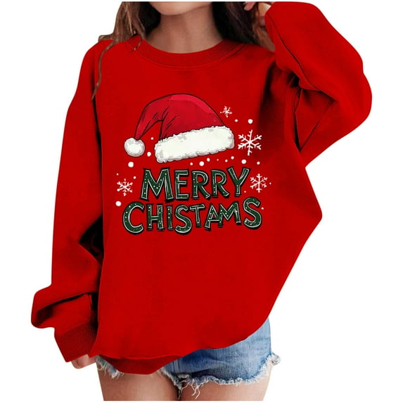 Avrntaa Christmas T-Shirt for Boys Girls Funny Print Holiday Sweatshirt ...