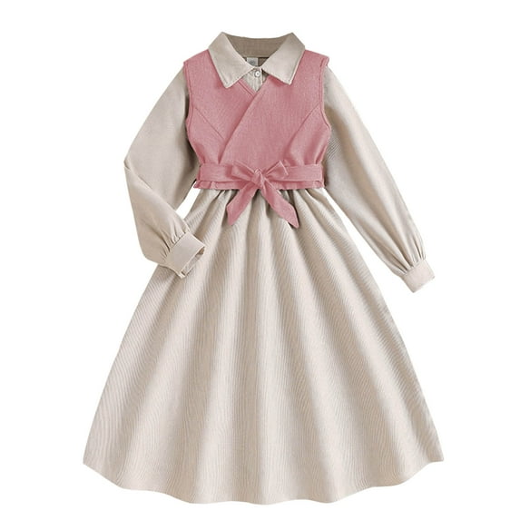 Avrntaa Corduroy Dress for Girls Spring Lapel Neck Dress and Crop Vest ...