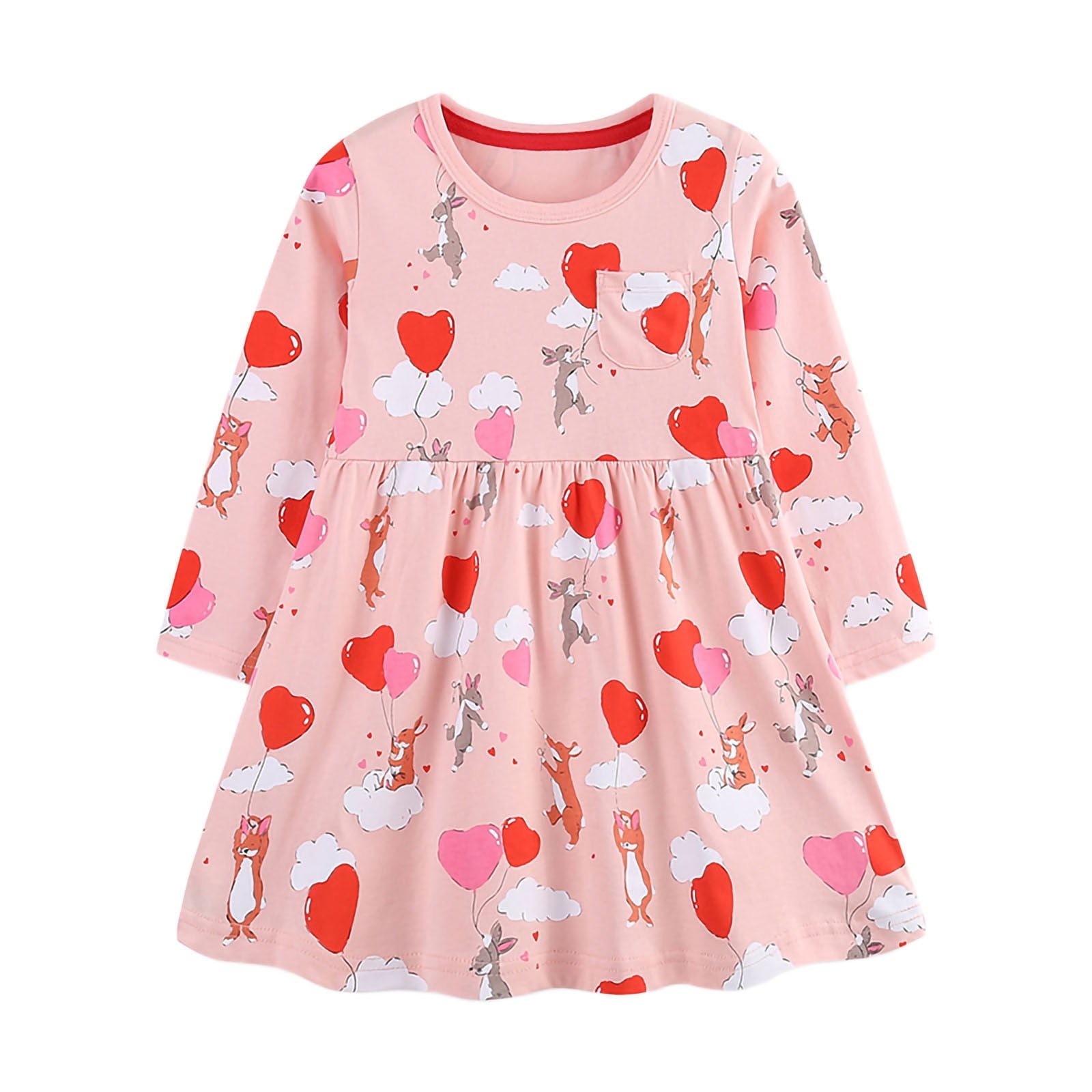 Avrntaa Cute A-line Swing Dress for Little Girls Funny Heart Print Dresses Spring Holiday Pink ...