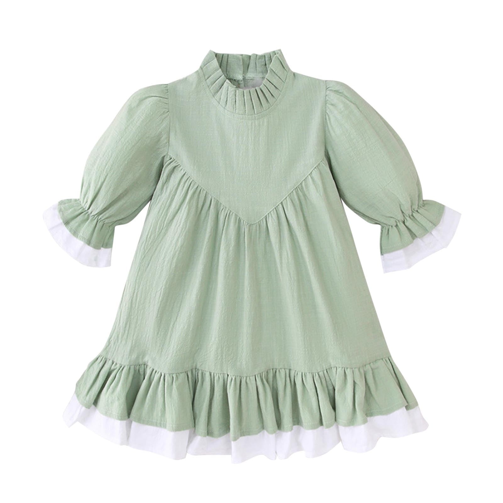 Avrntaa Cute Dress for Little Girls Smocked Sleeve Dress Ruched Mock ...