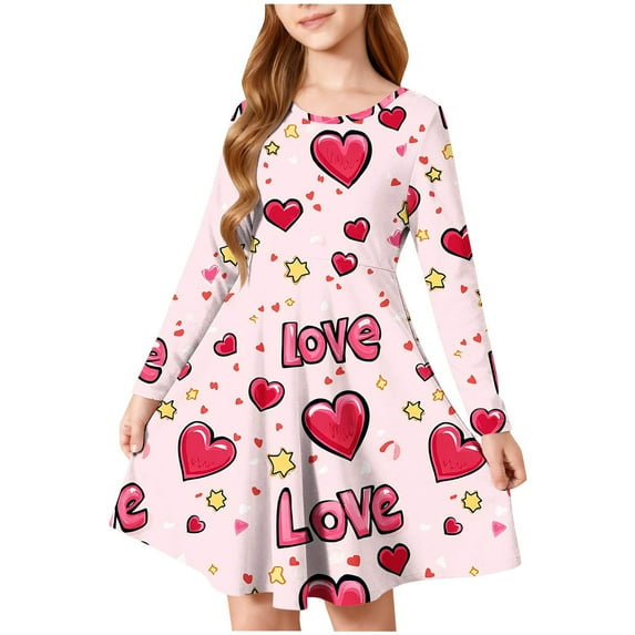 Avrntaa Cute Girls Valentines Day Dress with Love Hearts Pink Print ...