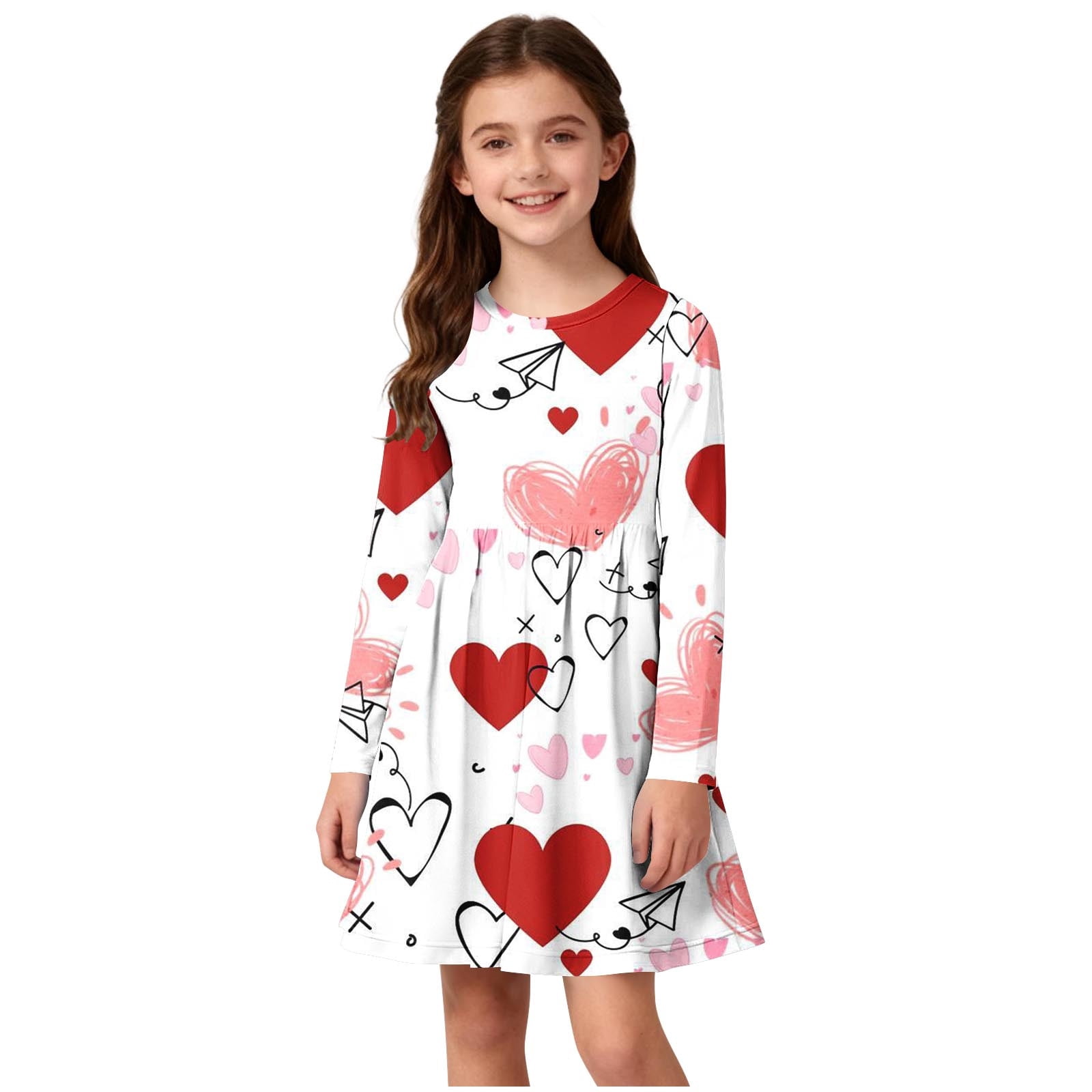 Avrntaa Cute Valentines Day Dress Girls Long Sleeve Love Heart Print ...