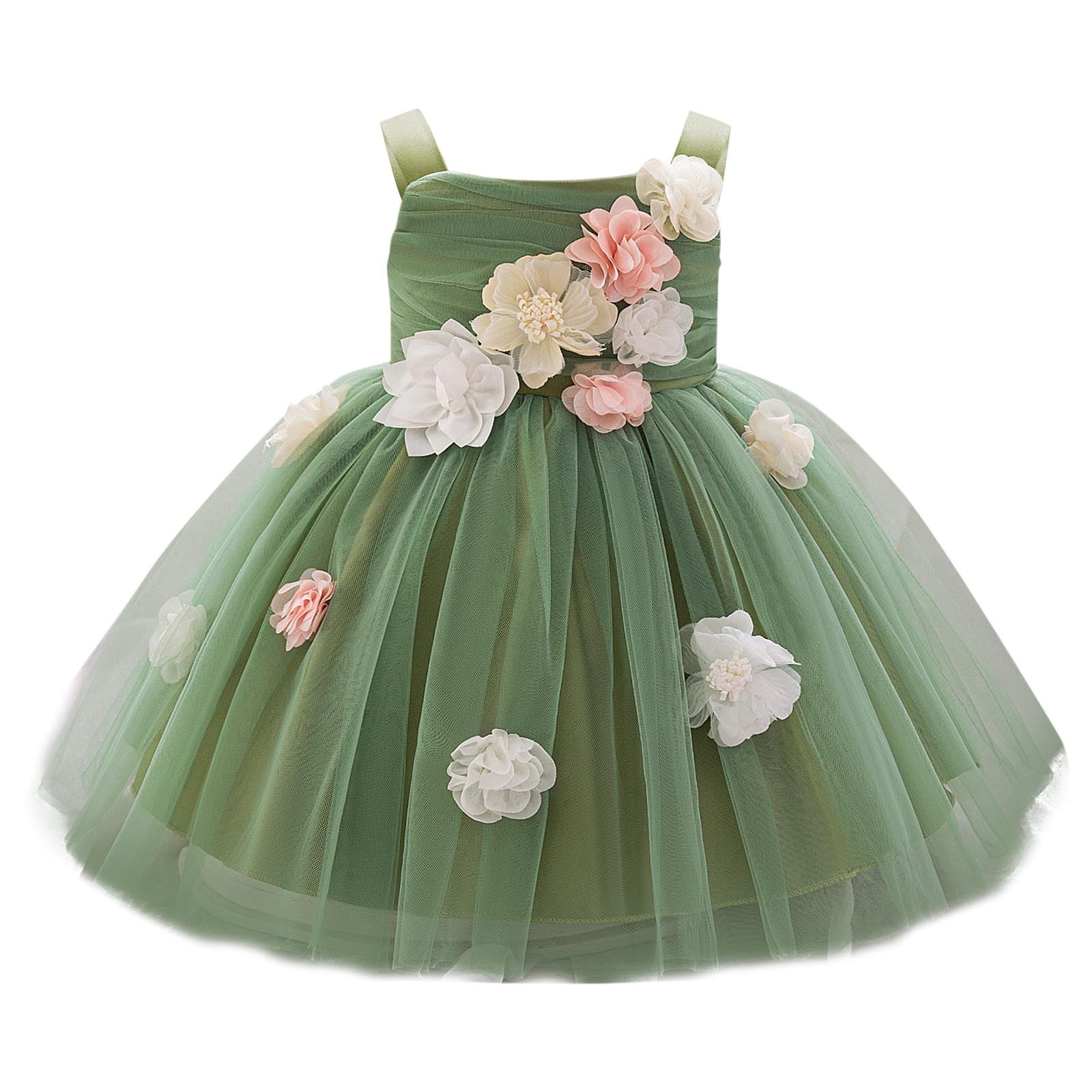 Avrntaa Elegant Flower Girl Dress: Floral Trim Sleeveless Tulle Gown ...