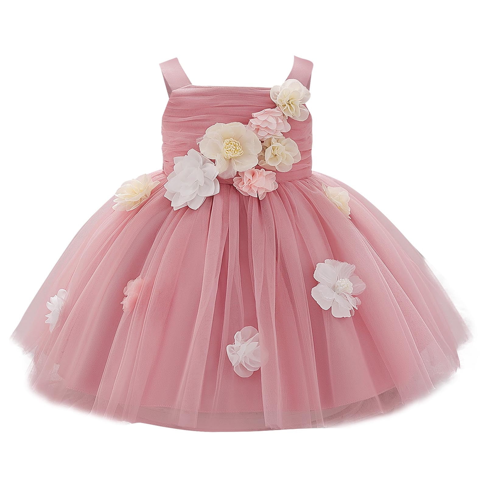 Avrntaa Elegant Flower Girl Dress: Floral Trim Sleeveless Tulle Gown ...