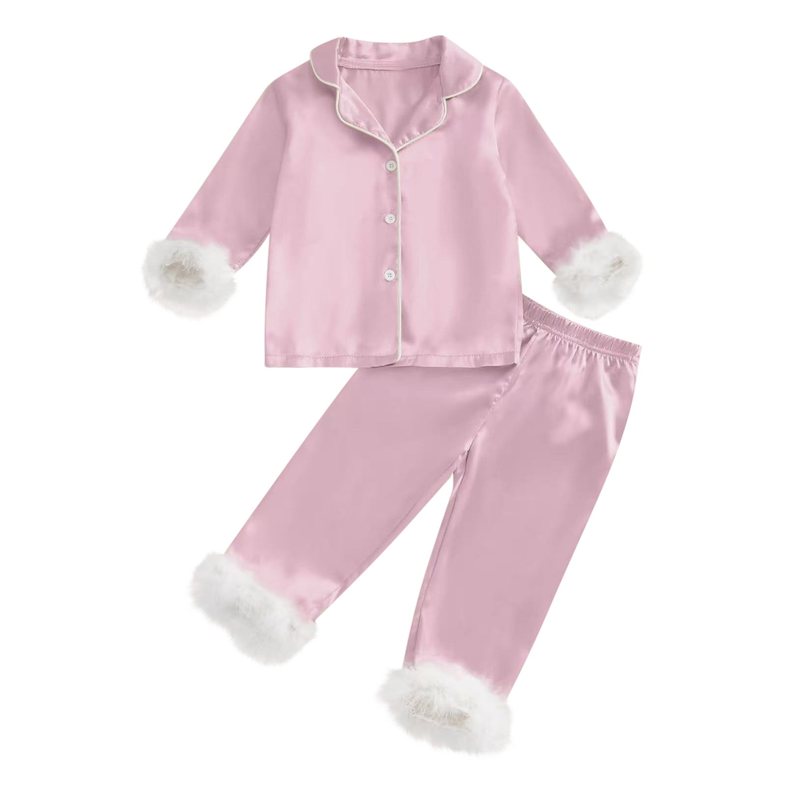 Avrntaa Fall Lounge Outfits for Little Girls Fluffy Trim Button Down ...
