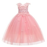 Avrntaa Flower Girl Party Dress-Lace Embroidered Sleeveless Tulle Ball ...