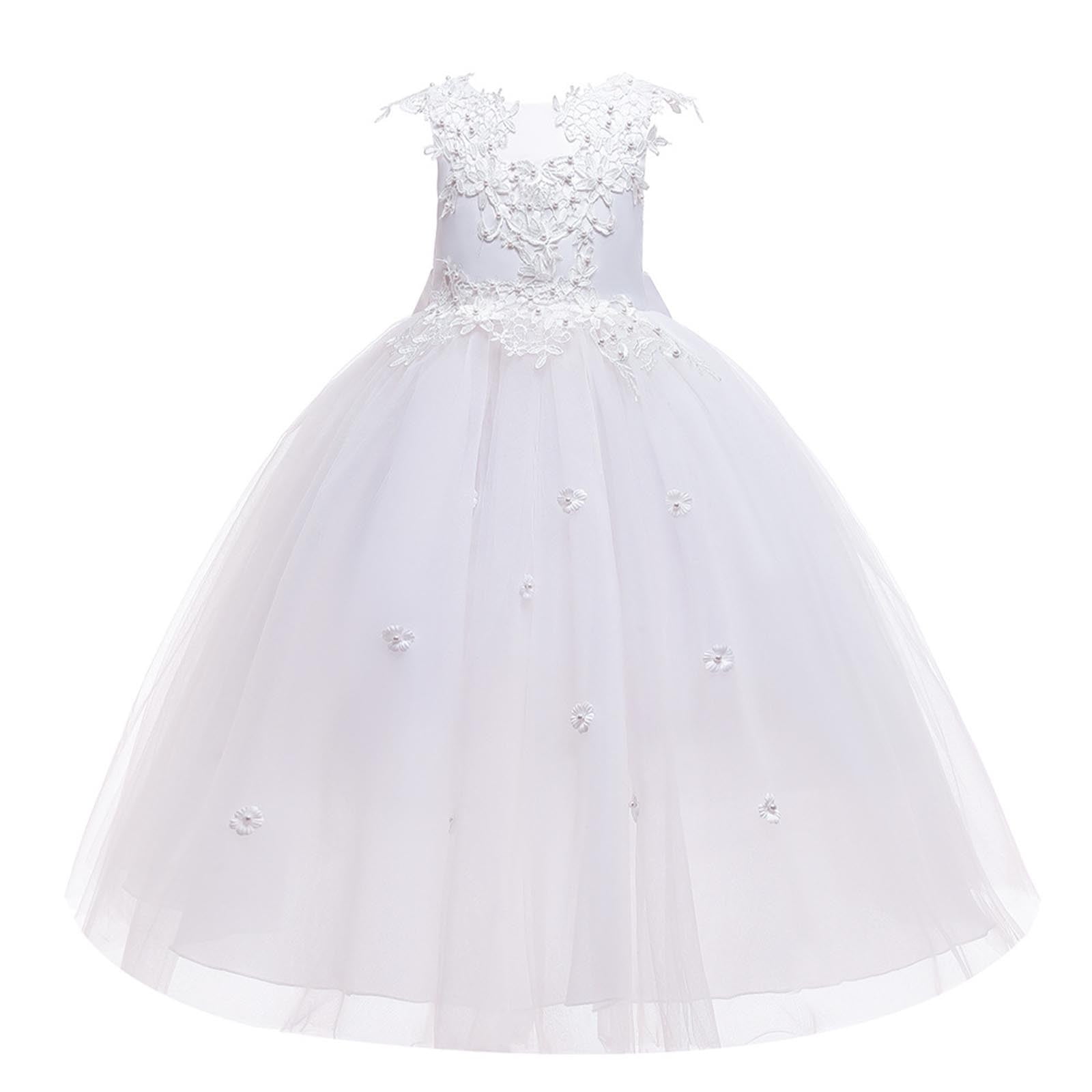 Avrntaa Flower Girl Party Dress-Lace Embroidered Sleeveless Tulle Ball ...