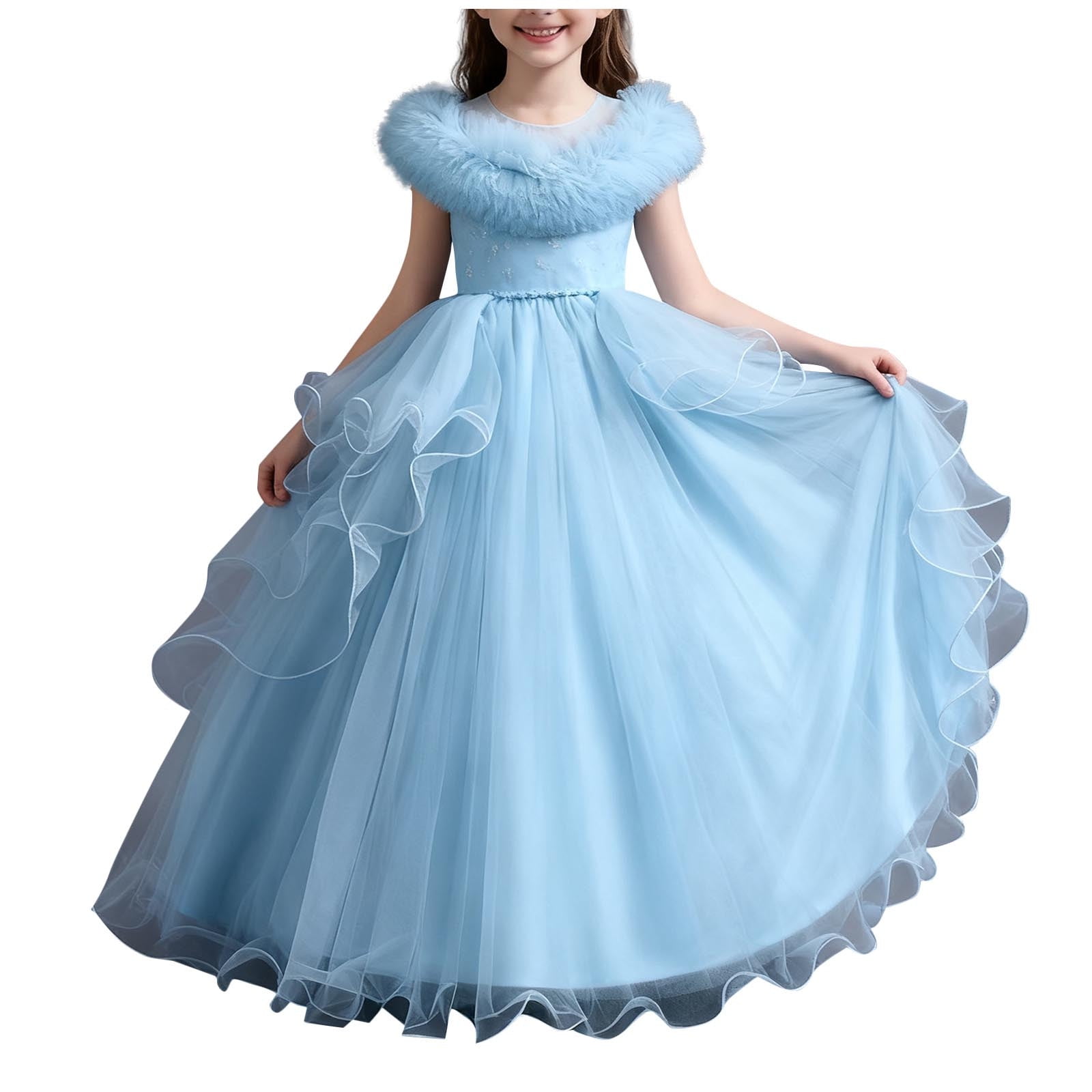 Avrntaa Flower Girls Princess Dress Tulle Ruffle Puffy Hem Dresses ...