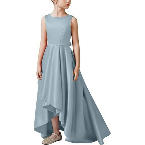 Avrntaa Flower Girls Satin Dress, Swing Irregular Hem Wedding Pageant ...