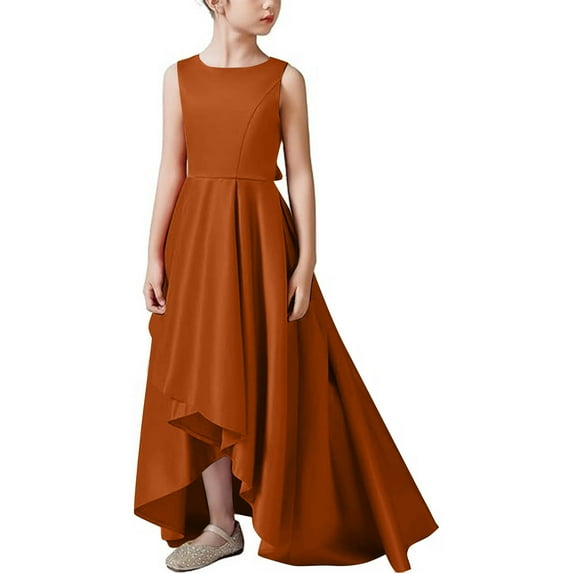 Avrntaa Flower Girls Satin Dress, Swing Irregular Hem Wedding Pageant ...
