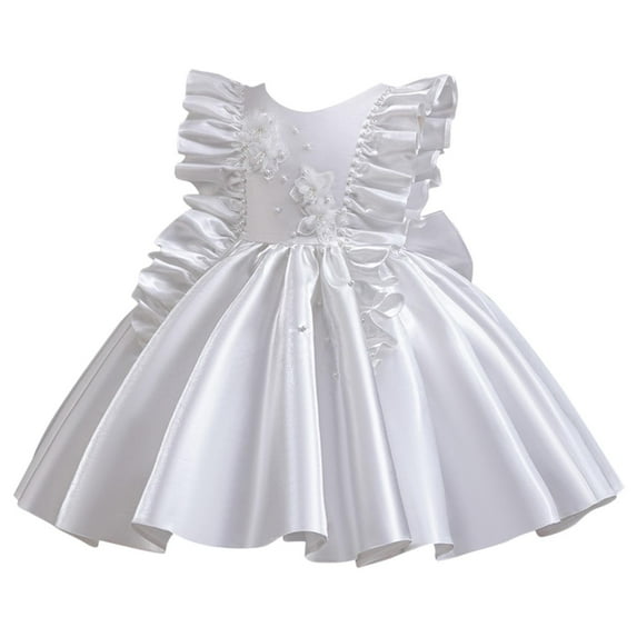 Avrntaa Girl Satin Ball Gown Ruffle Sleeve Princess Dresses Wedding ...