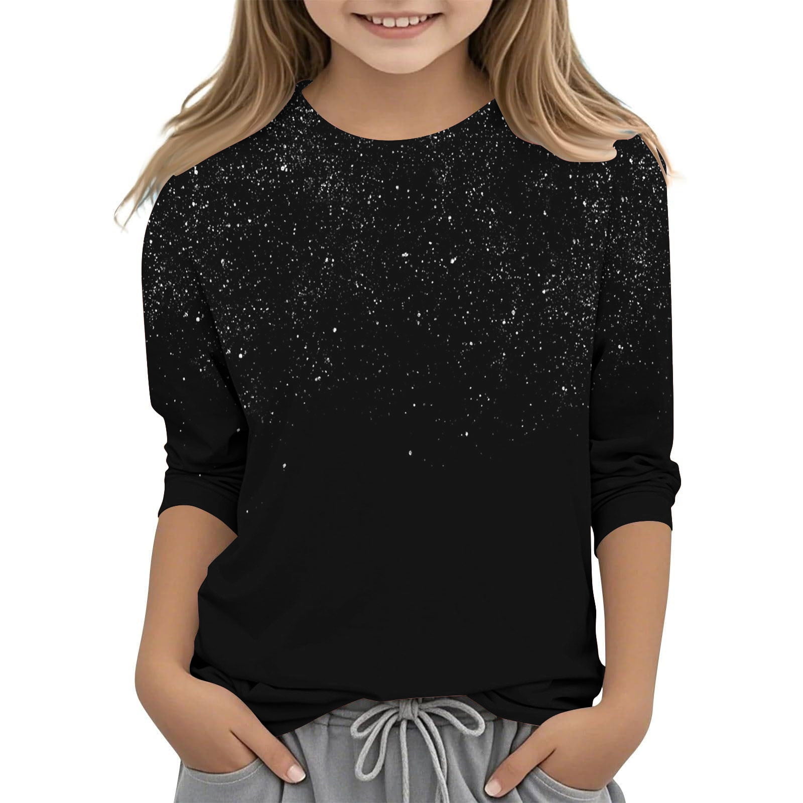 Avrntaa Girl's Sparkly Sequin Tops 3/4 Sleeve Sparkly Glitter Shirts ...