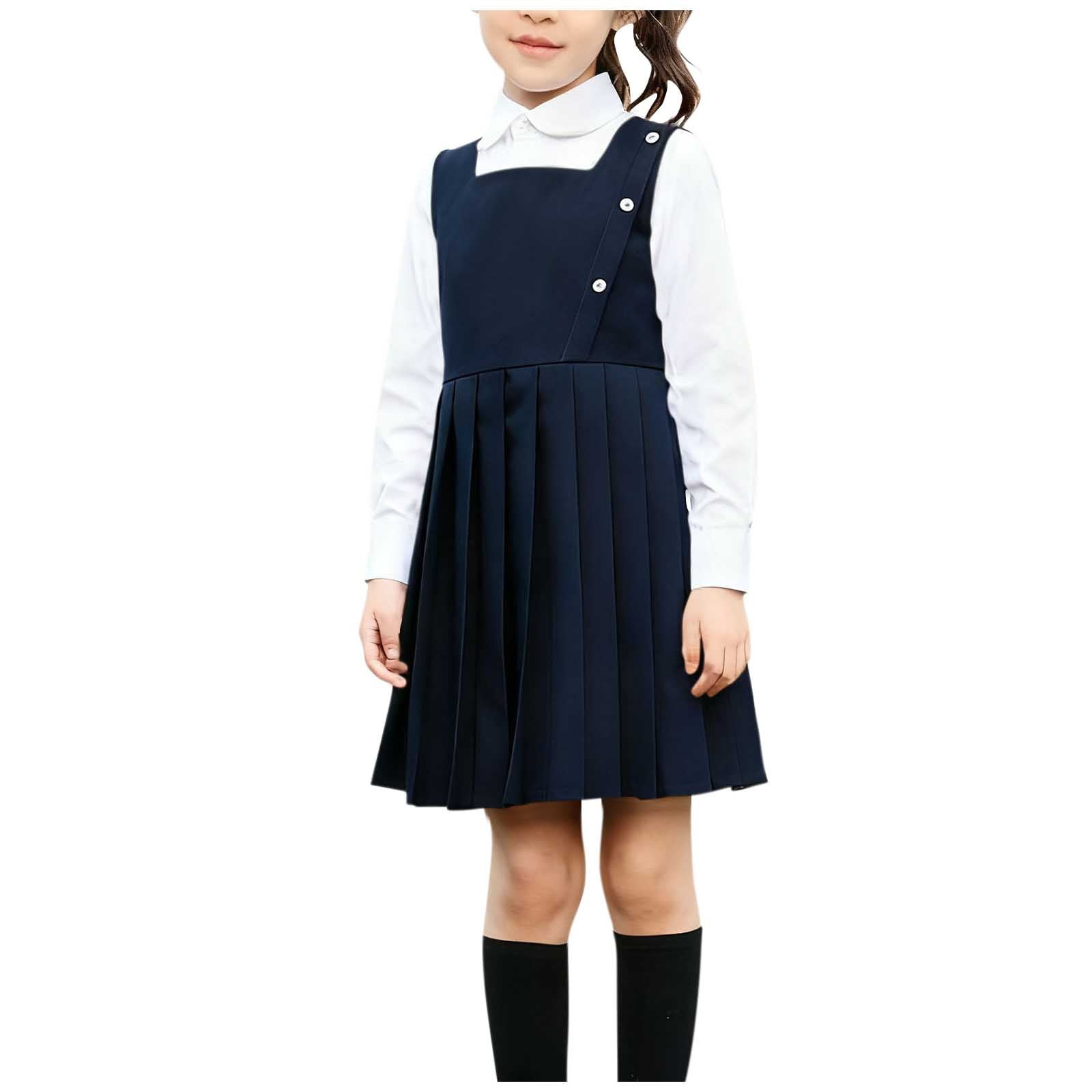 Avrntaa Girls' 2-Piece School Uniform Set: Short Sleeve Shirt and ...