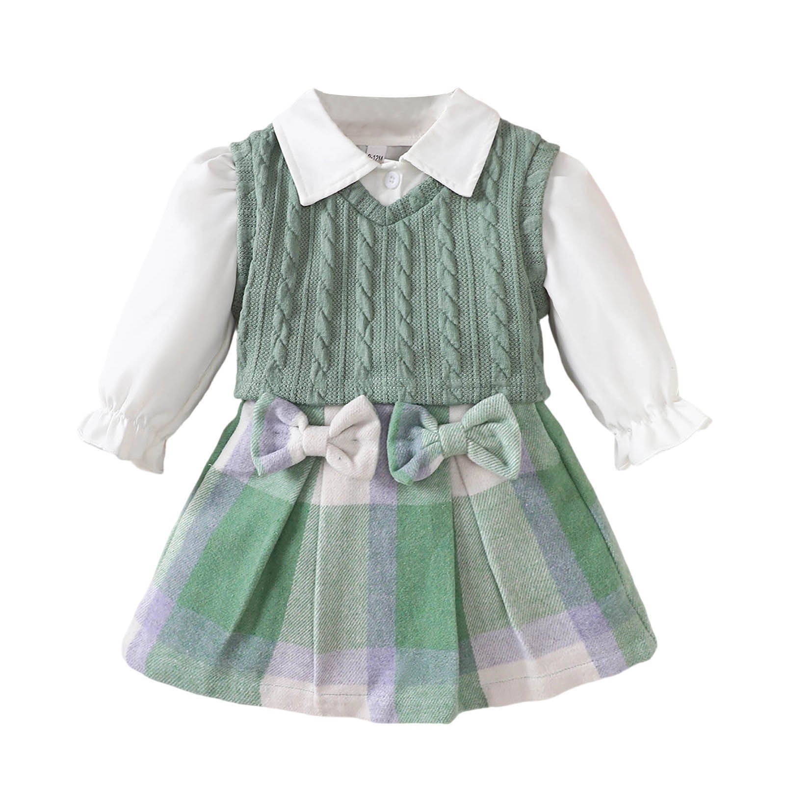 Avrntaa Girls 3 Pieces Sets Long Sleeve Shirt Knit Vest Bow Plaid A ...