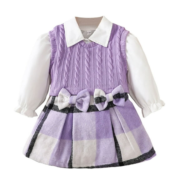 Avrntaa Girls 3 Pieces Sets Long Sleeve Shirt Knit Vest Bow Plaid A ...