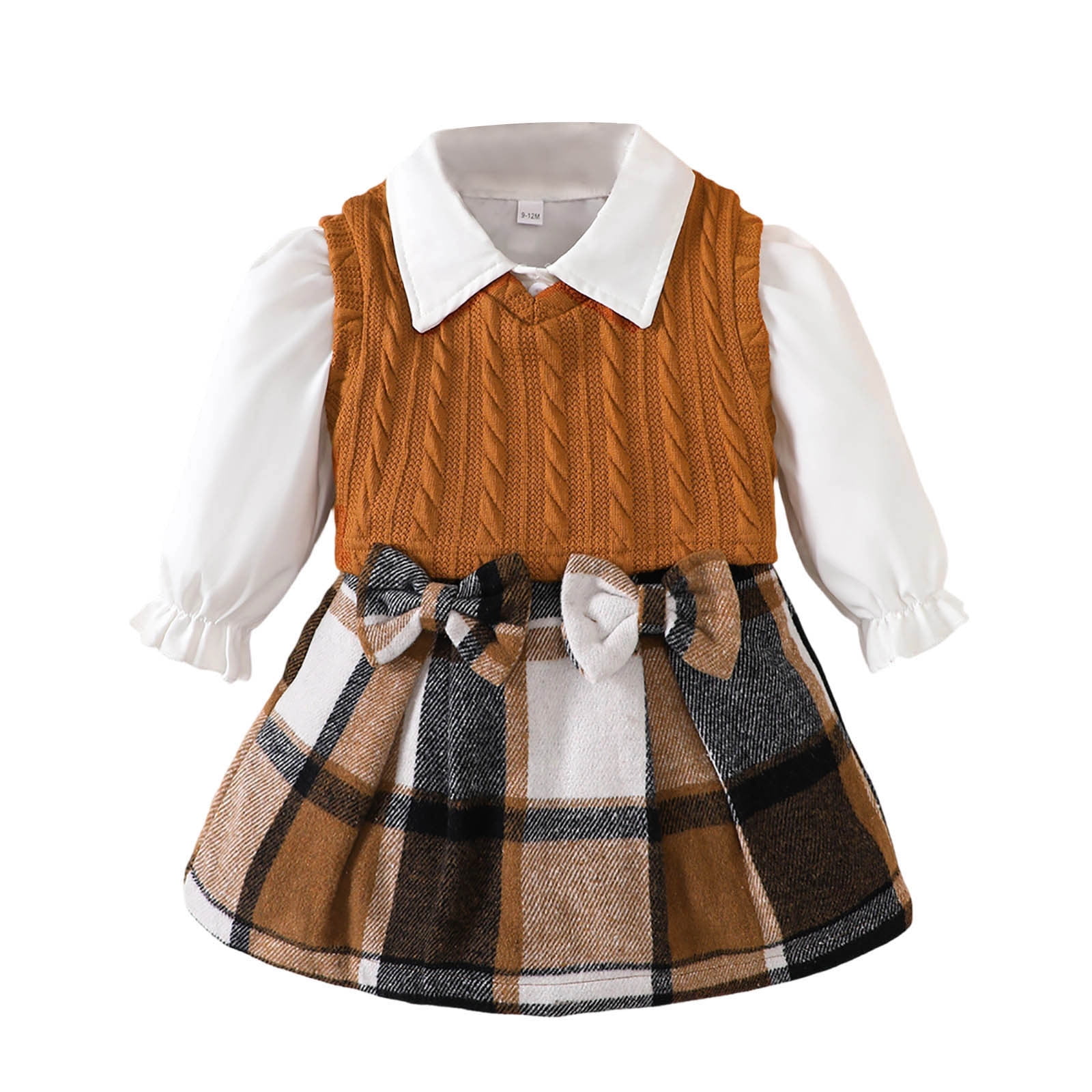 Avrntaa Girls 3 Pieces Sets Long Sleeve Shirt Knit Vest Bow Plaid A ...