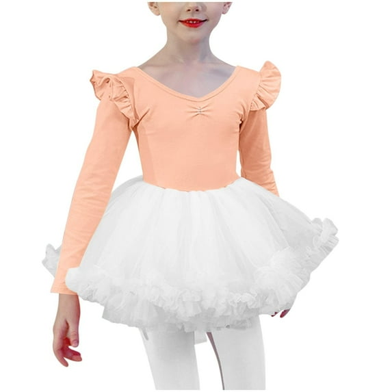 Avrntaa Girls Ballet Leotards Tulle Dance Dress Ruffle Long Sleeve ...