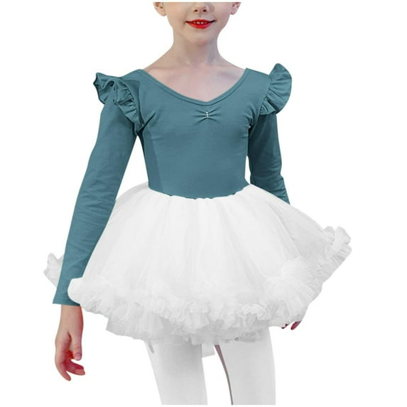 Avrntaa Girls Ballet Leotards Tulle Dance Dress Ruffle Long Sleeve ...