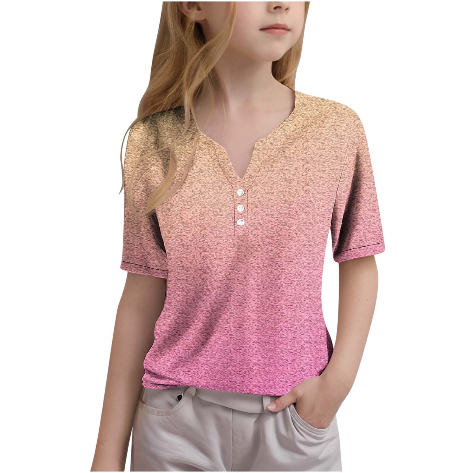 Avrntaa Girls Button Down Shirts Short Sleeve Henley Tops V Neck T ...