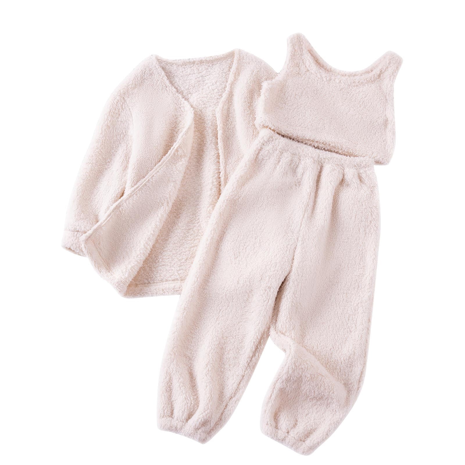 Avrntaa Girls Coral Fleece 3 Piece Sets Long Sleeve Cardigan Warm Tank ...