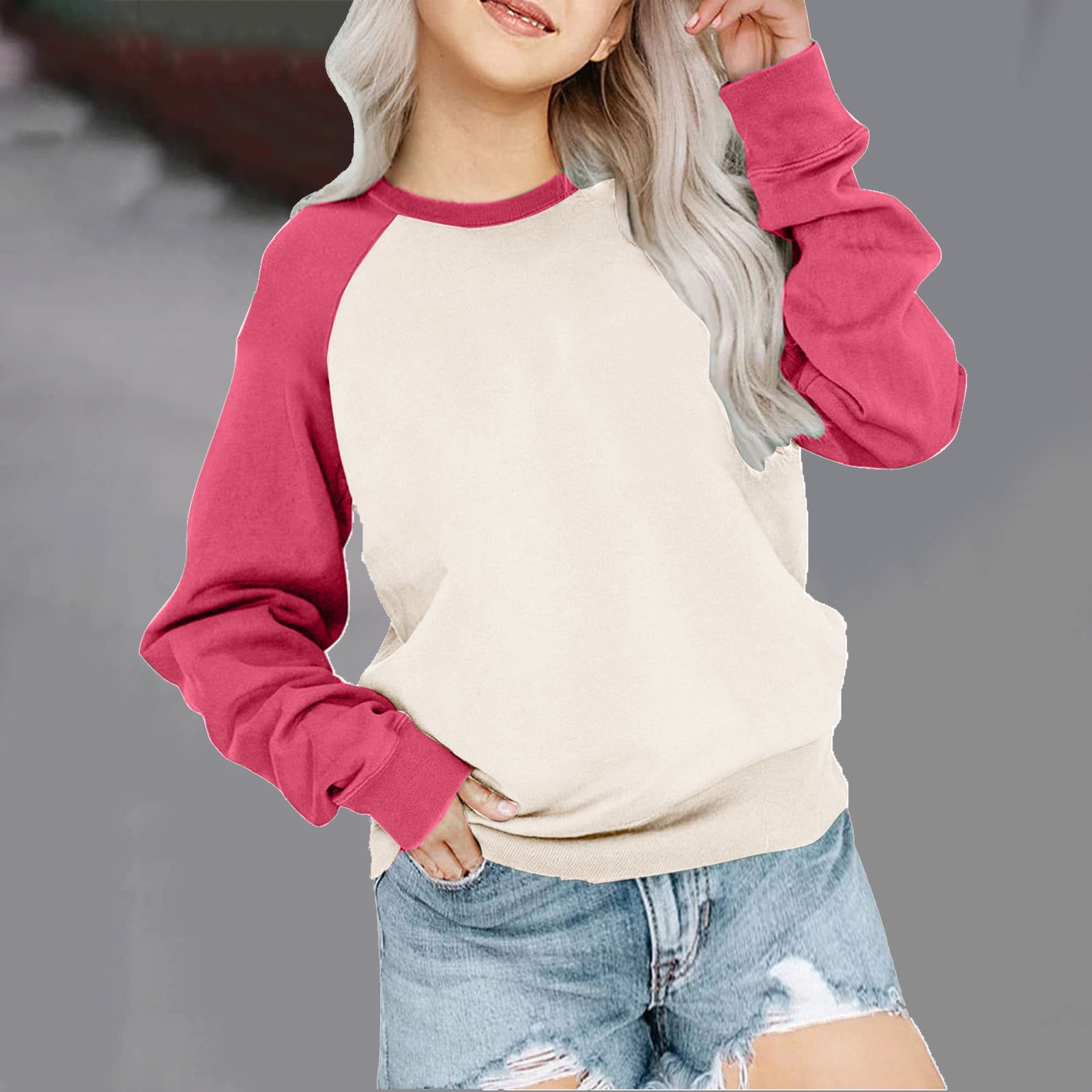 Avrntaa Girls Crewneck Sweatshirt - Kids Raglan Sleeve Coloe Block ...