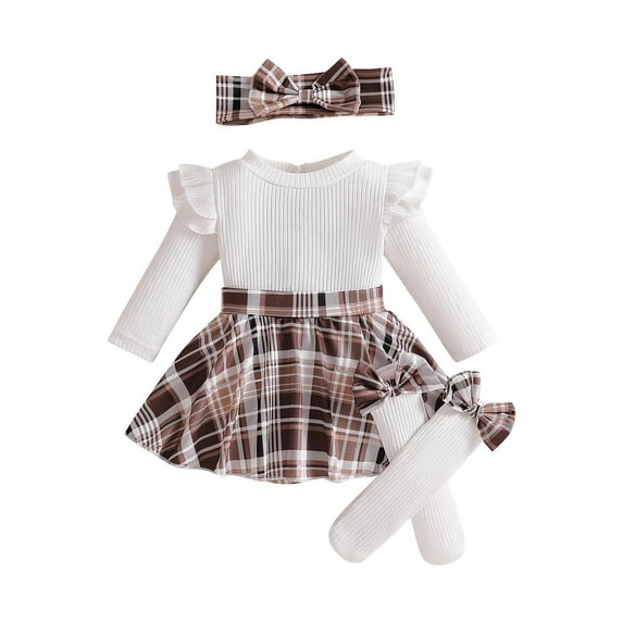 Avrntaa Girls Cute 3-Piece Outfit Ruffle Long Sleeve Plaid Romper Dress ...