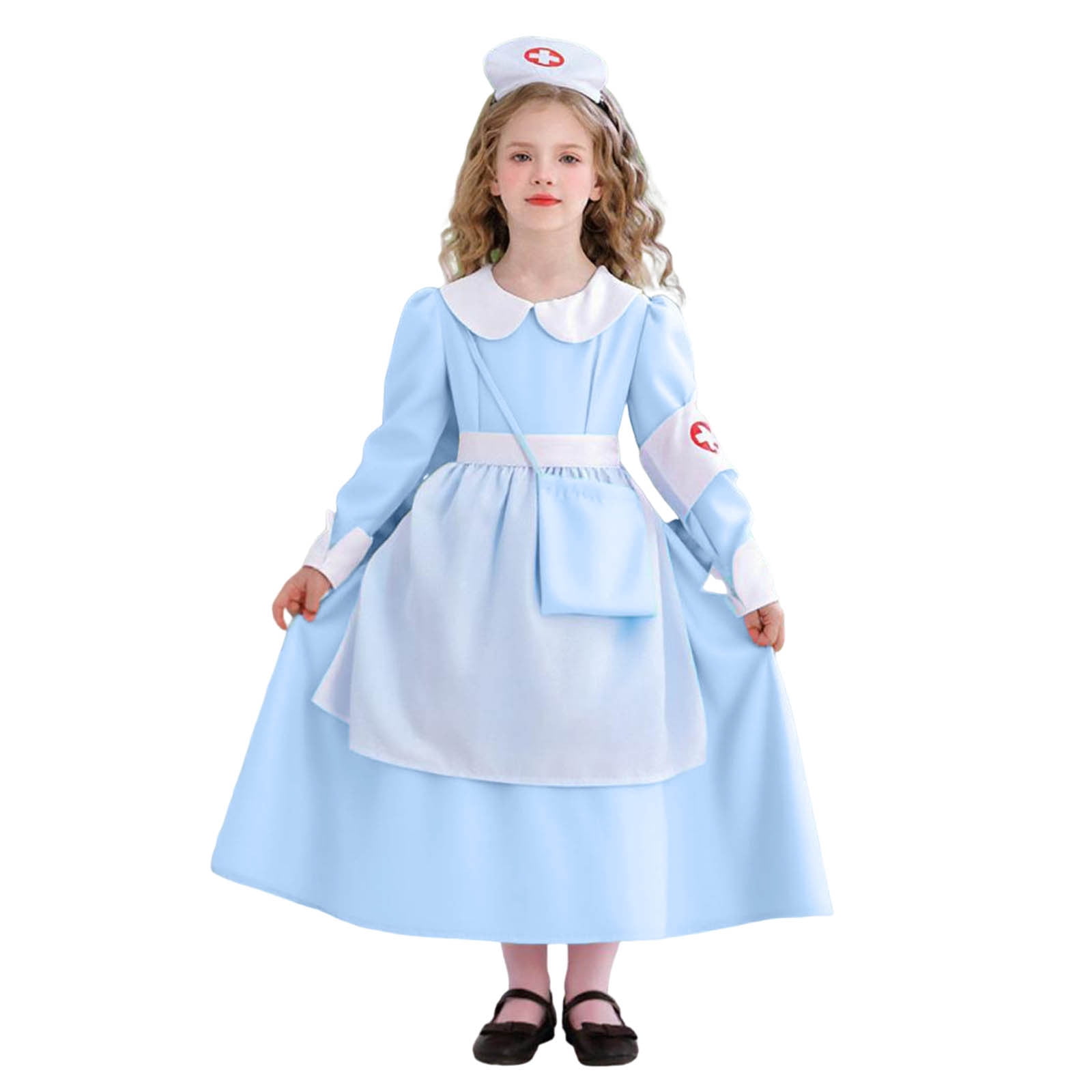 Avrntaa Girls Cute Nurse Costumes Peter Pan Neck Maxi Dress +Headband ...
