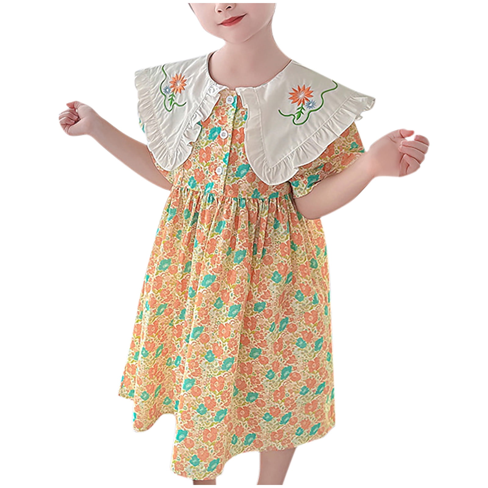 Avrntaa Girls Cute Summer Dress Puff Short Sleeve Dresses Floral Print ...
