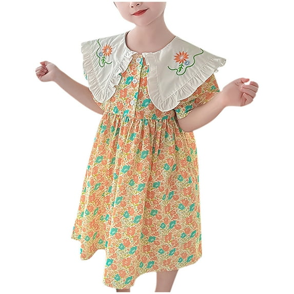 Avrntaa Girls Cute Summer Dress Puff Short Sleeve Dresses Floral Print ...